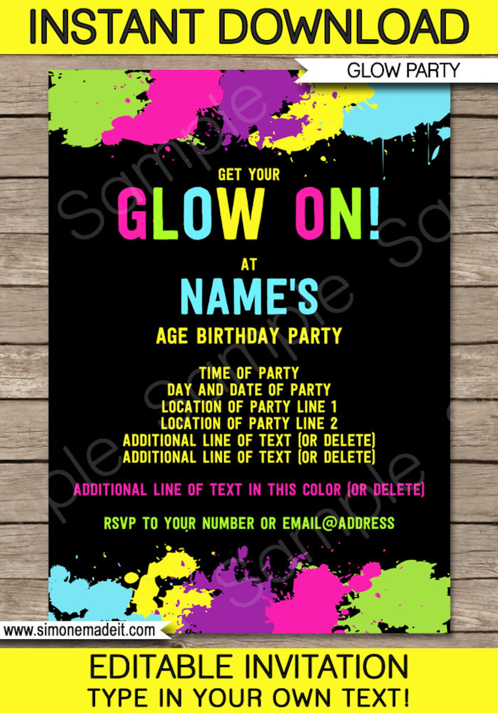 Glow Theme Party Decoration Template Bundle Invitation - Etsy
