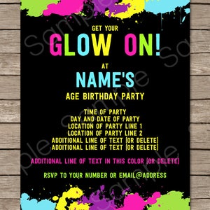 Glow Theme Party Decoration Template Bundle + Invitation - Printable ...