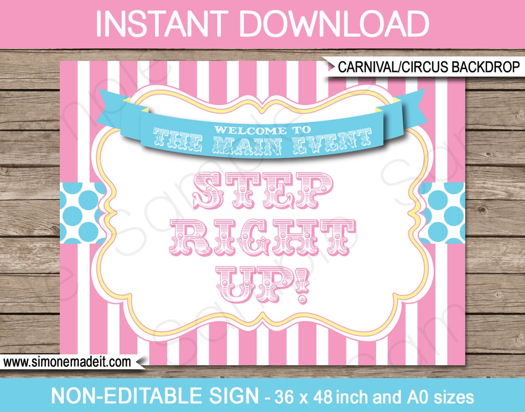 Printable Circus Party Backdrop Sign: "step Right Up" (digital Download ...