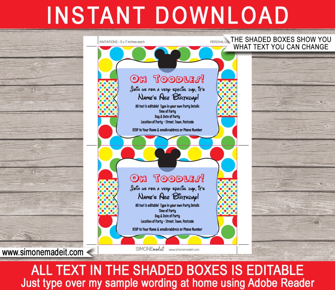 Mickey Mouse Invitation Template Printable Birthday Party - Etsy