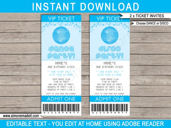 Disco Theme Ticket Invitation Template - Printable Birthday Party ...
