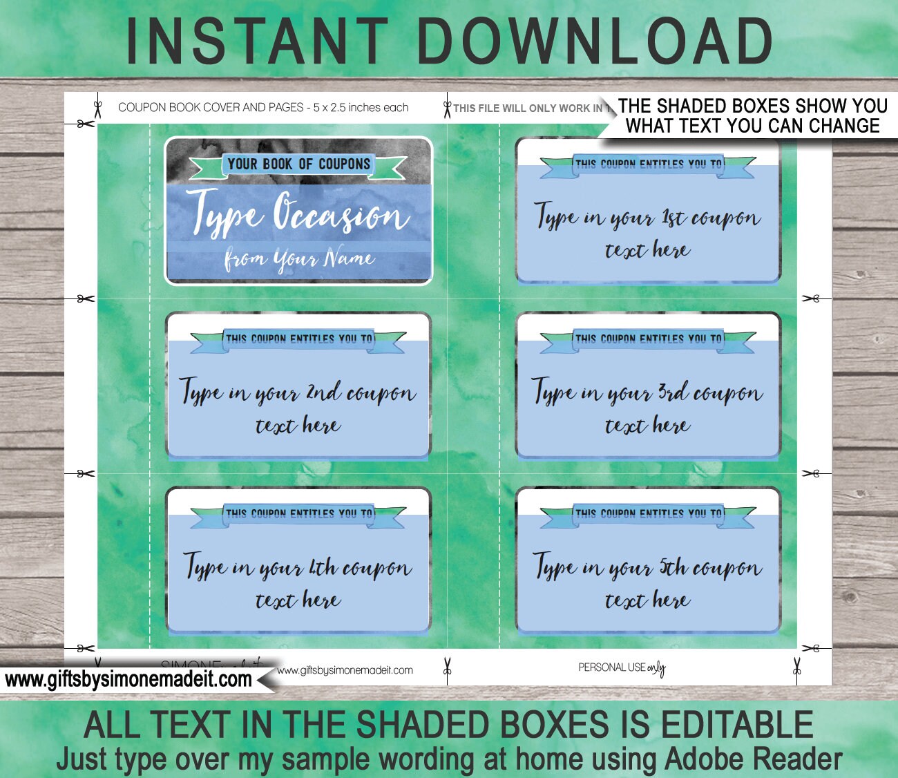 Personalized Coupon Book Template: DIY Printable Gift (instant Download ...
