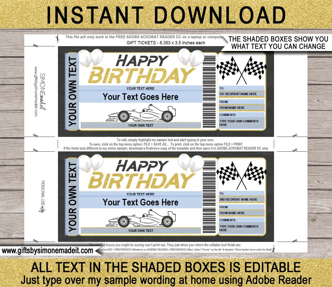 Birthday Racing Ticket Template Go Karts Printable - Etsy UK