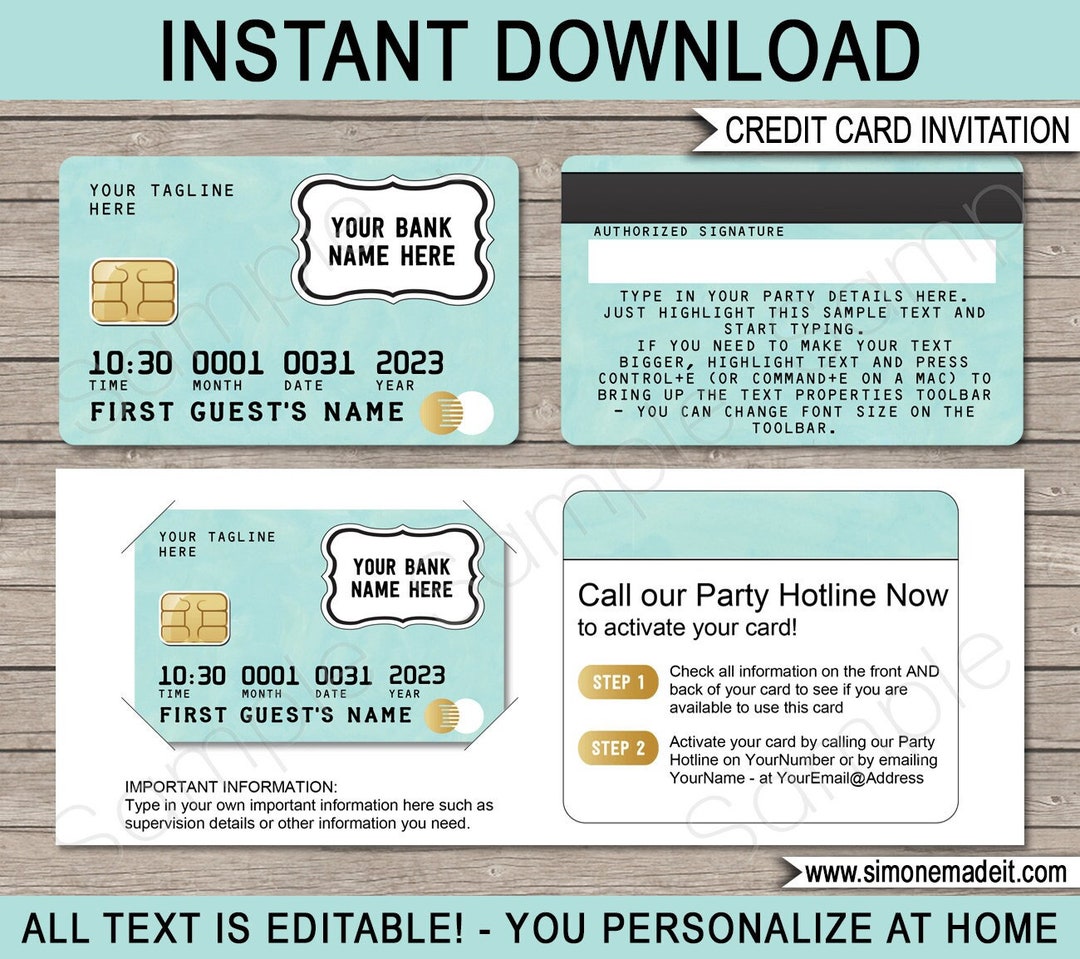 Credit Card Invitation Template - Printable Birthday Party Invite ...