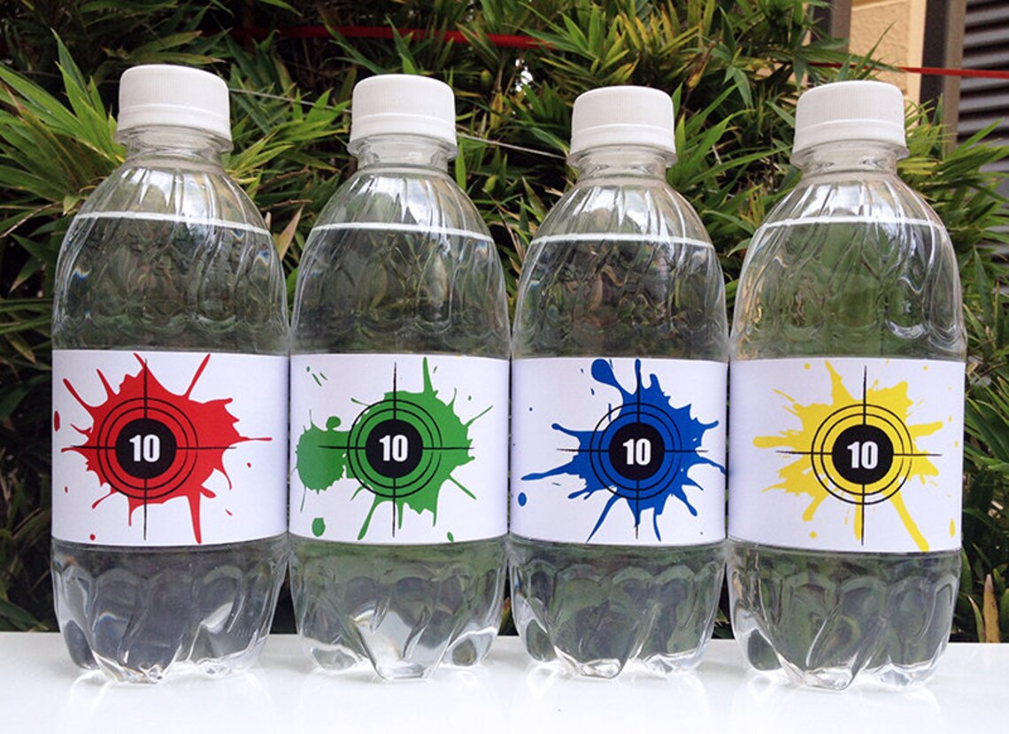 Paintball Party Water Bottle Labels or Wrappers - Paintball Theme ...