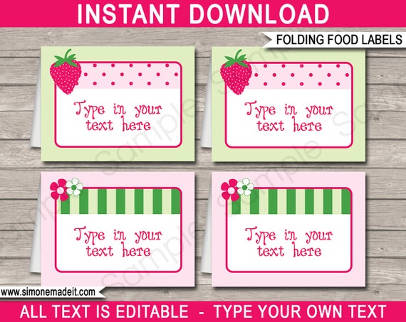 Strawberry Shortcake Food Labels - Printable Birthday Party Decorations ...