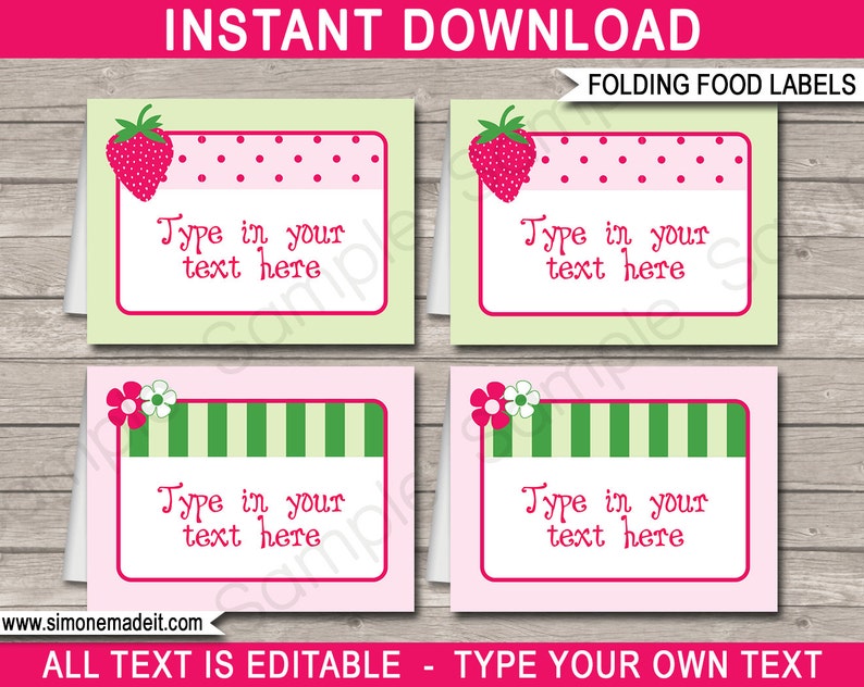 Strawberry Shortcake Food Labels: Editable Birthday Party Decor ...