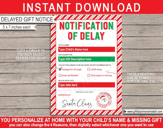 Late Christmas Gift Letter from Santa - Delayed Gift Notice - Missing ...