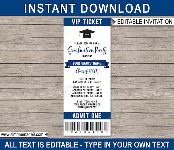 Graduation Ticket Invitation - Graduation Party - Grad Invite - Navy ...