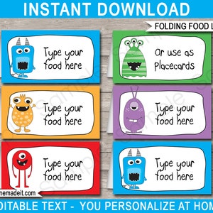 Monster Food Labels Template - Printable Birthday Party Decorations ...