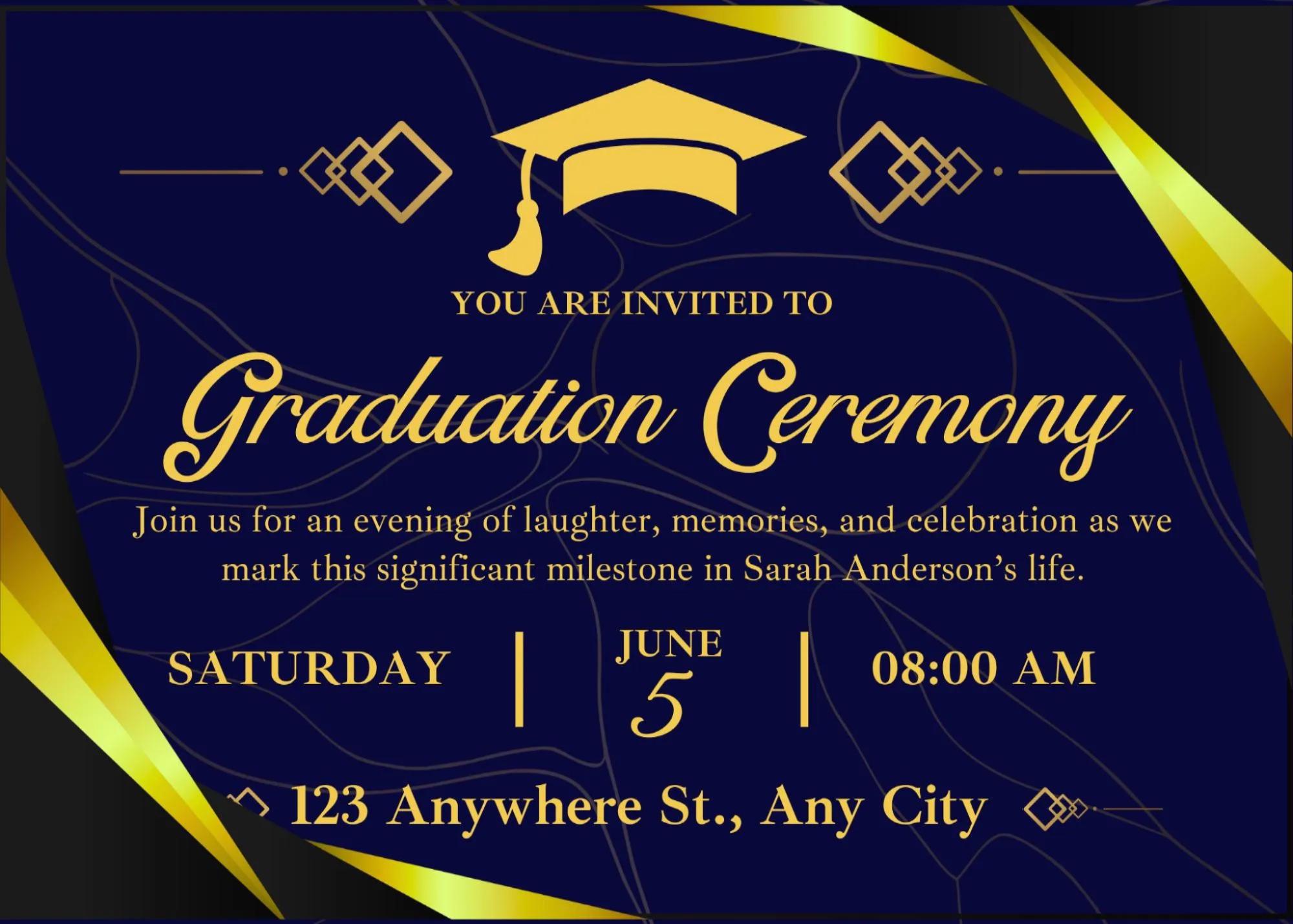 Modern Blue Gold Graduation Invite, Elegant Senior Class Party ...