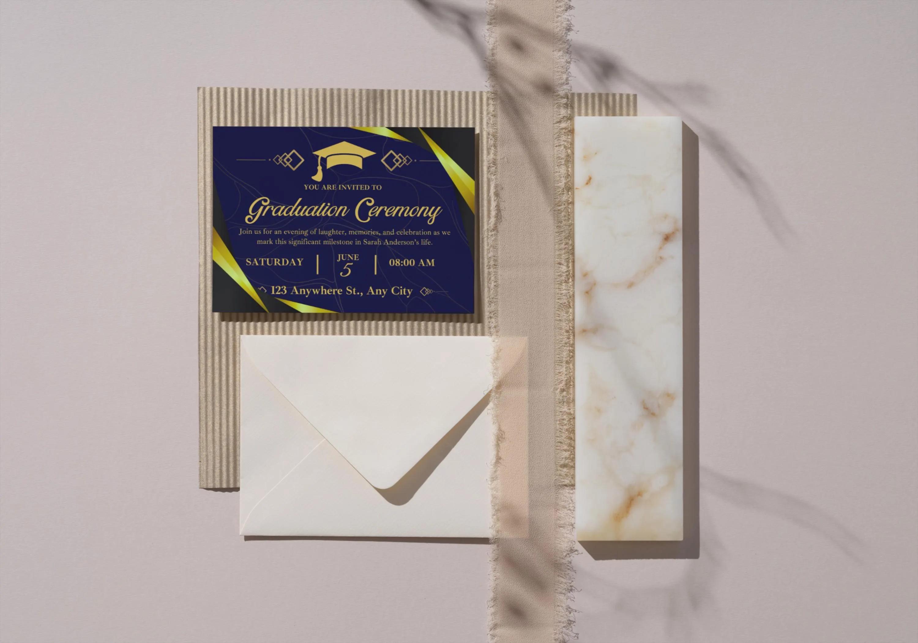 Modern Blue Gold Graduation Invite, Elegant Senior Class Party ...