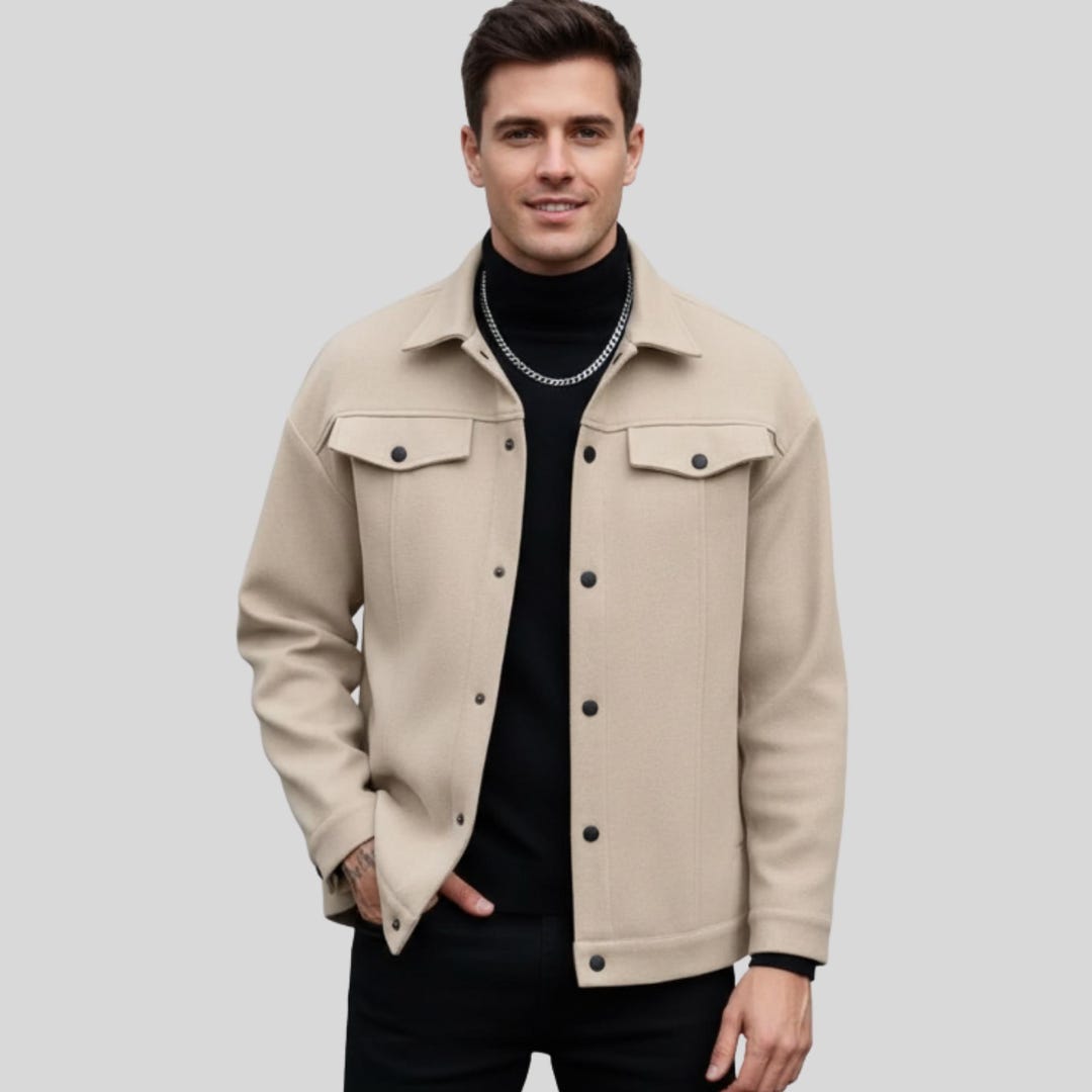 Men’s Beige Overshirt Jacket | Casual Button up Shirt Jacket ...