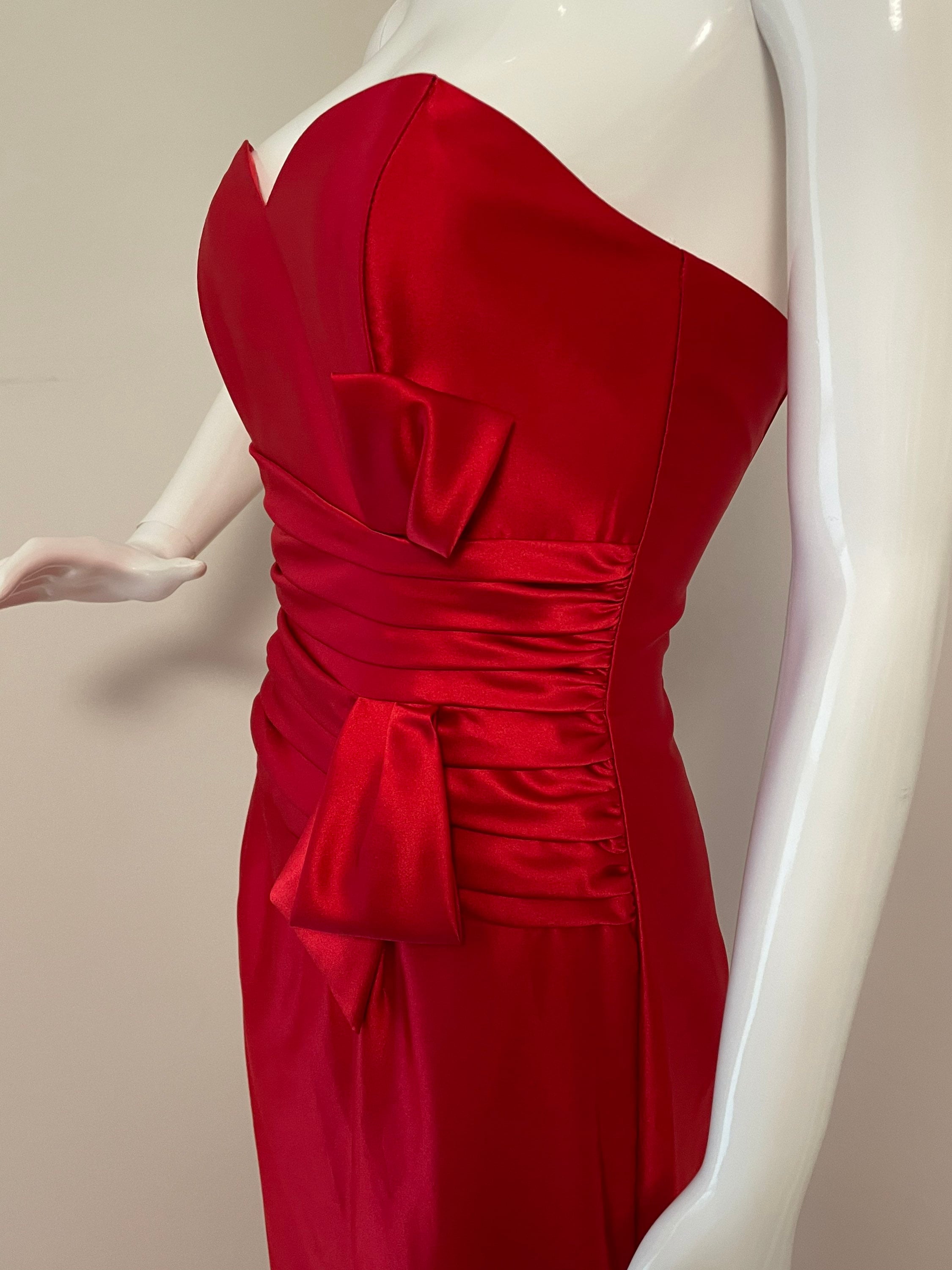 Vintage Scott Mcclintock Red Strapless Gown, Rusched Dress, Long Red ...