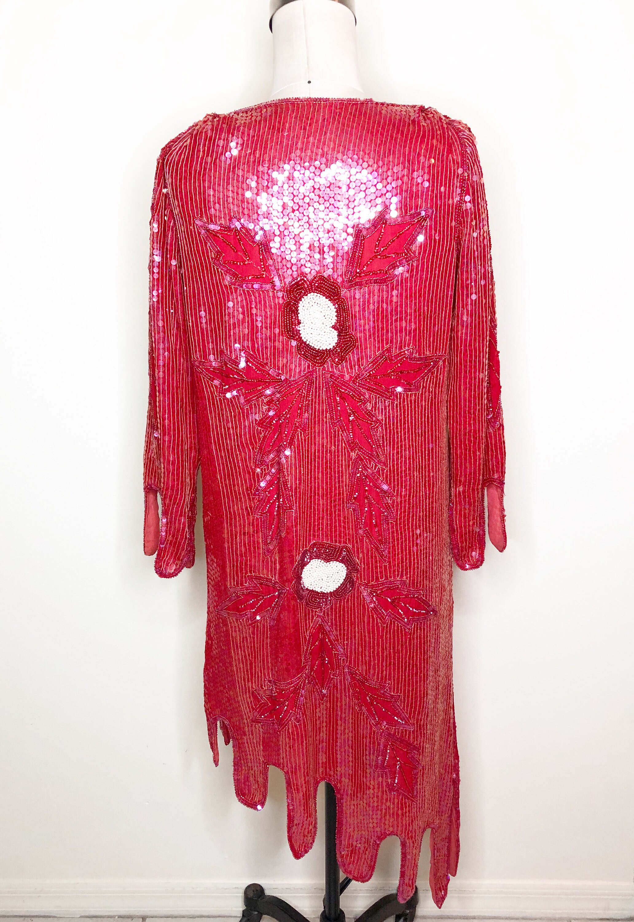 Vintage Red Beaded Dress Sequin Red Dress Asymmetrical - Etsy