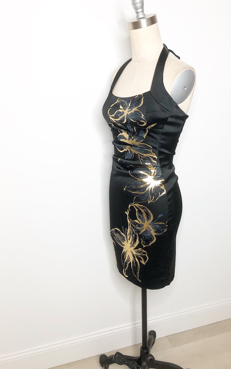Vintage Cache Black Painted Dress, LBD, Sexy Black Dress, Halter Dress ...