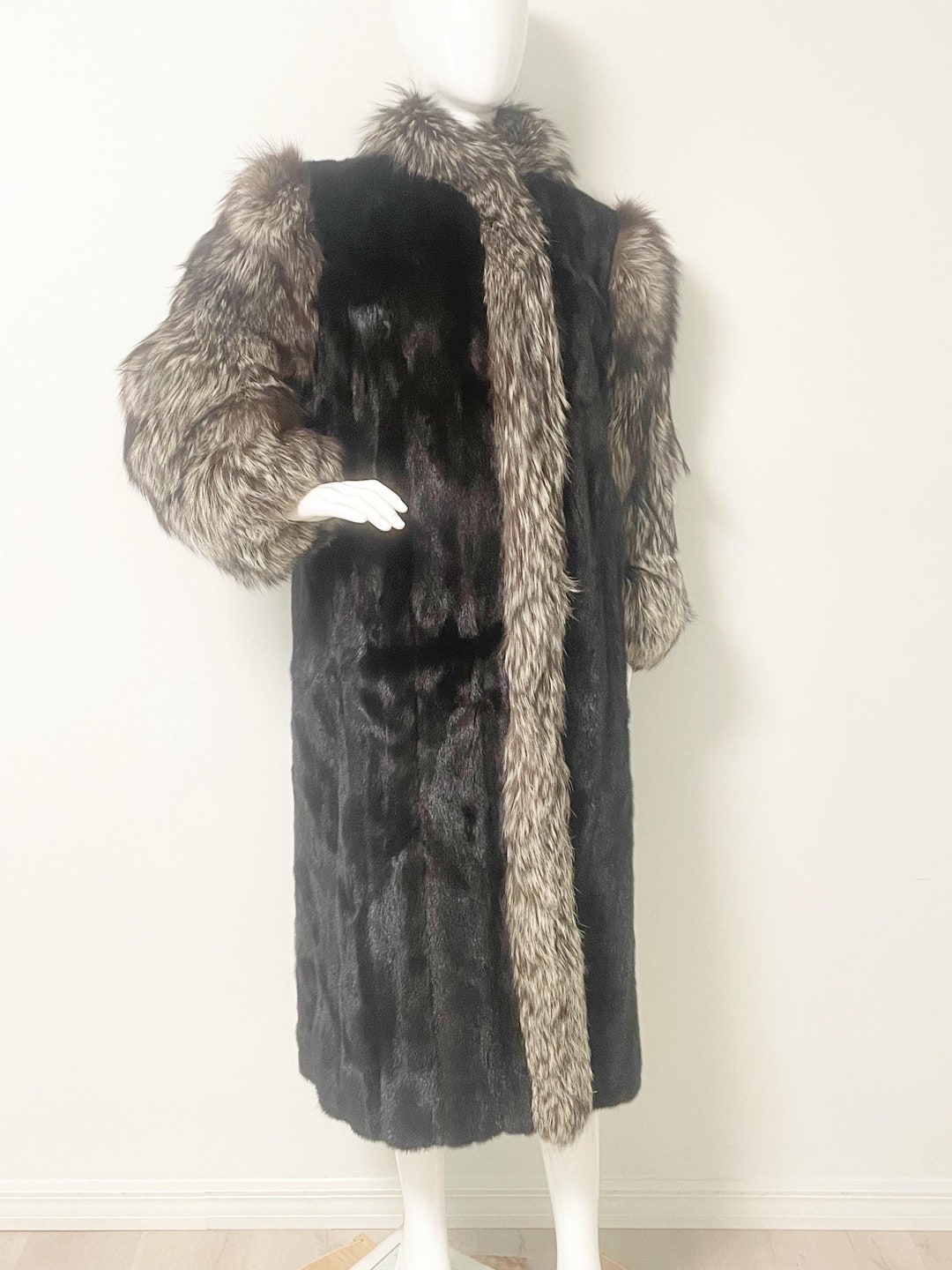 Vintage Mink and Raccoon Coat, 80's Fur Coat, Genuine Fur Coat, Midi ...