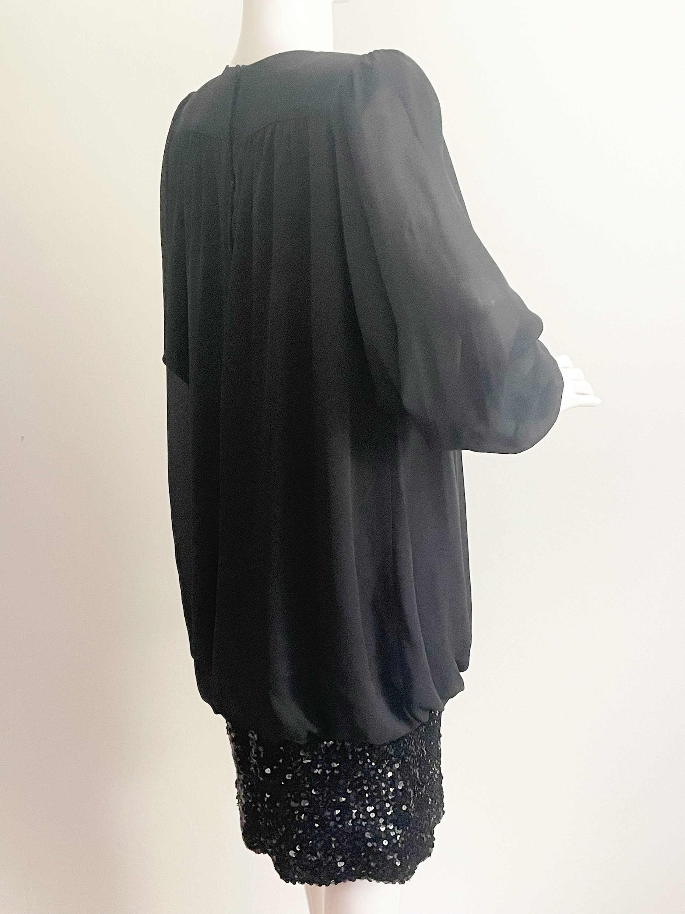 Vintage Chez Designed by Tandy, Black Blouson Dress, Sequin Dress, Puff ...
