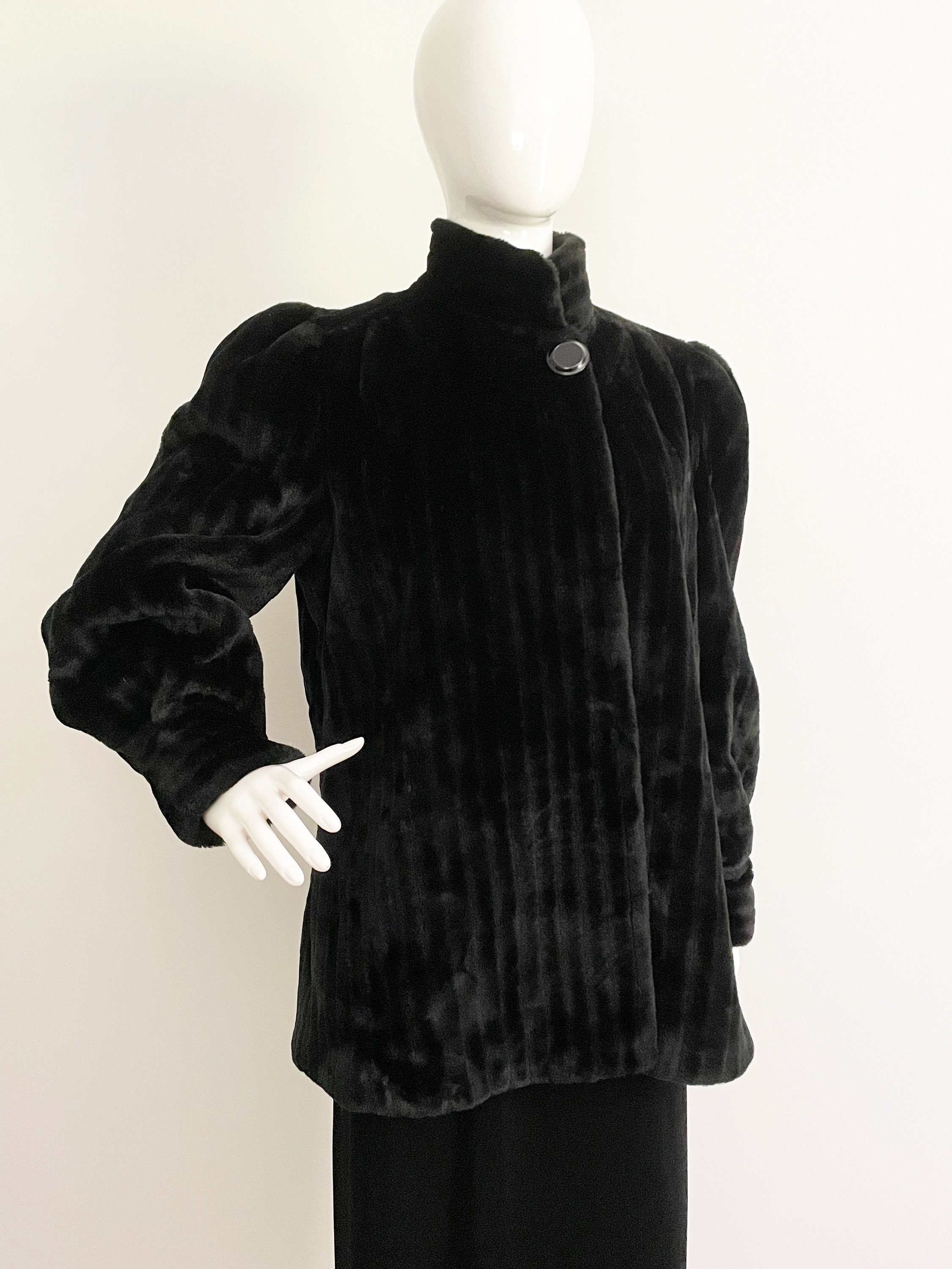 Vintage Borgessa Faux Fur, Black Fur Jacket, Puff Sleeves, Short Faux ...