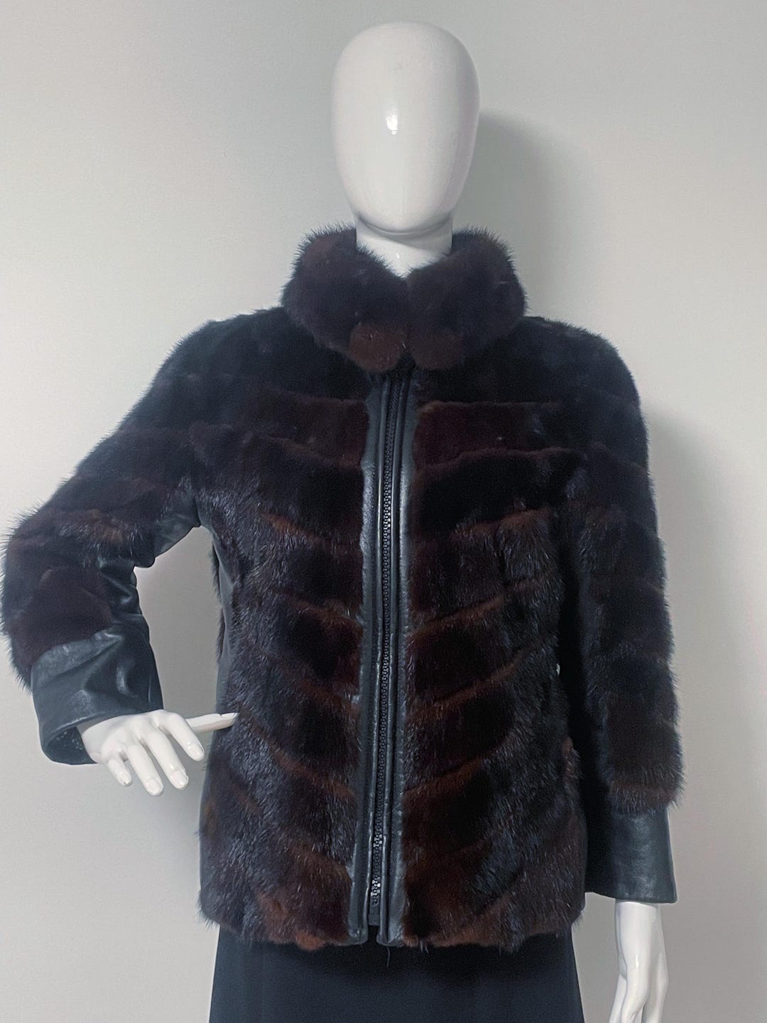 Vintage Mink and Leather Bomber Jacket, Chevron Mink Short Jacket ...