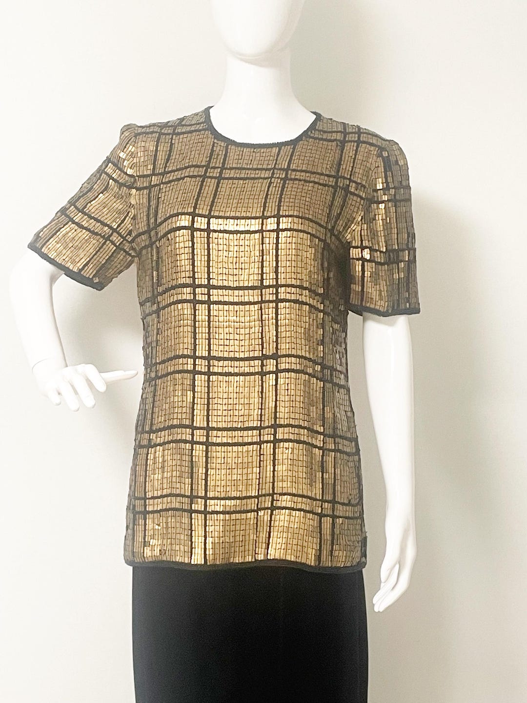 Vintage Joan Leslie Studio Sequin and Beaded Top, Matte Gold and Black ...