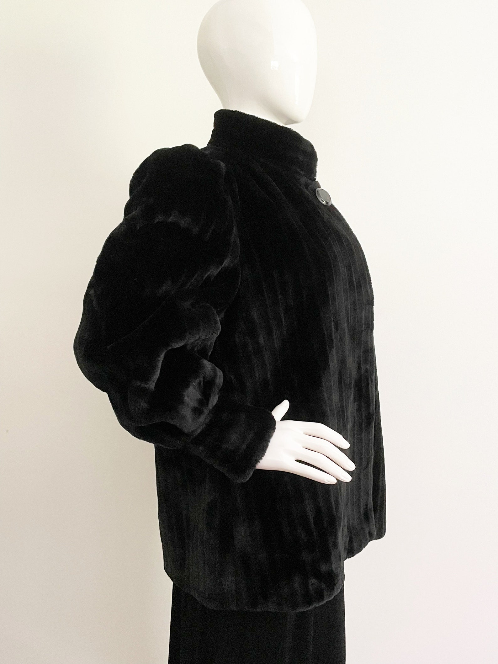 Vintage Borgessa Faux Fur, Black Fur Jacket, Puff Sleeves, Short Faux ...