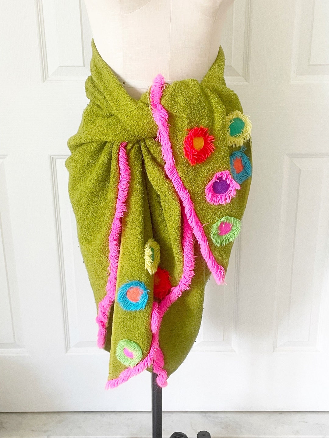 Vintage Terry Cloth Wrap/sarong/cover Up, Avocado Green Flower Power 60 ...