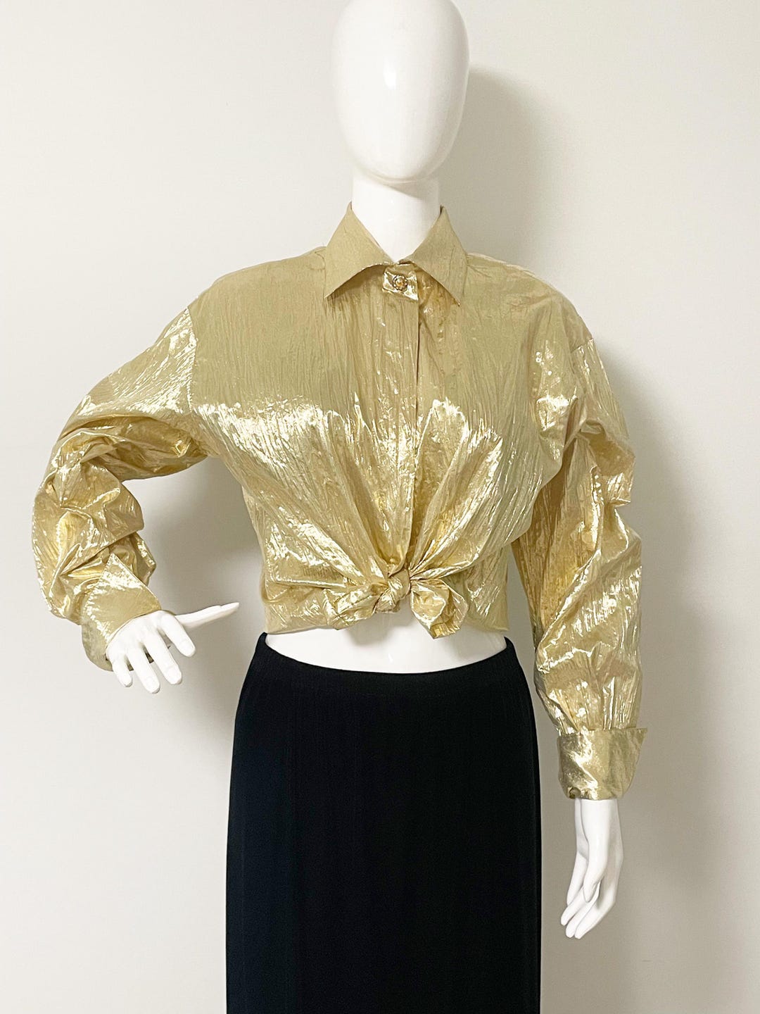Vintage Gold Button Down Blouse, Rickie Freeman for Teri Jon ...