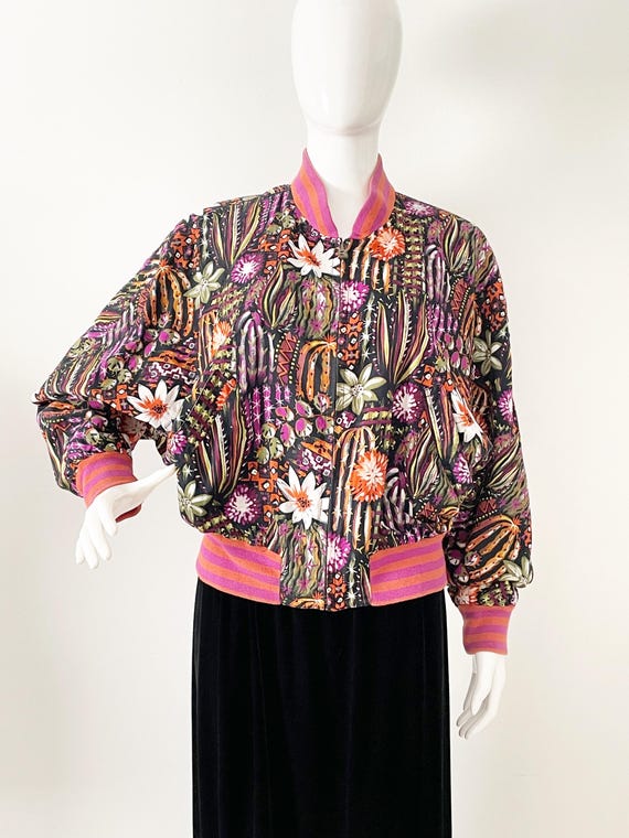 Vintage Bogner bomber jacket, flowering cactus print … - Gem