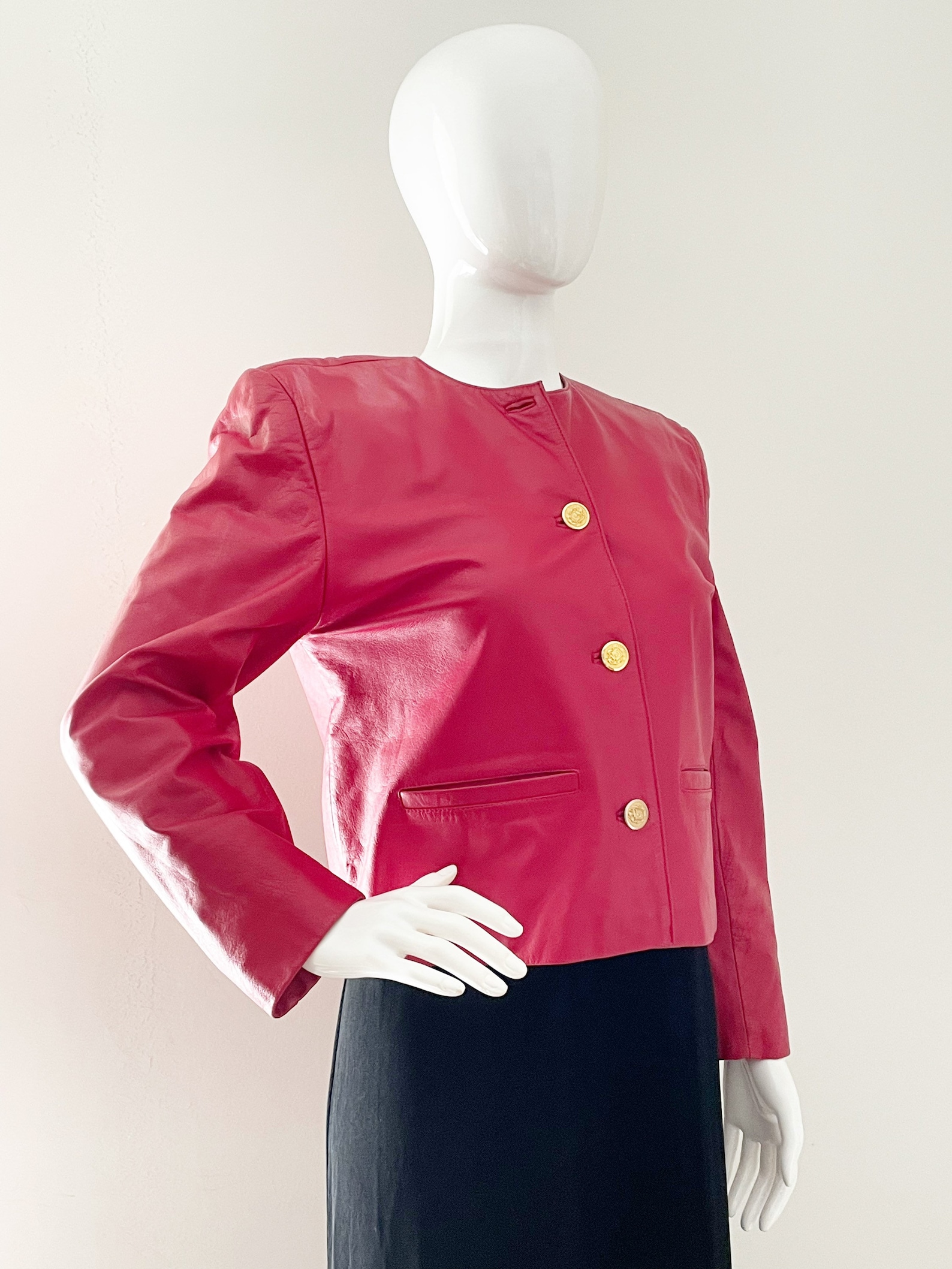 Vintage Cropped Red Leather Jacket, Short Red Leather Coat, Evan Davies ...