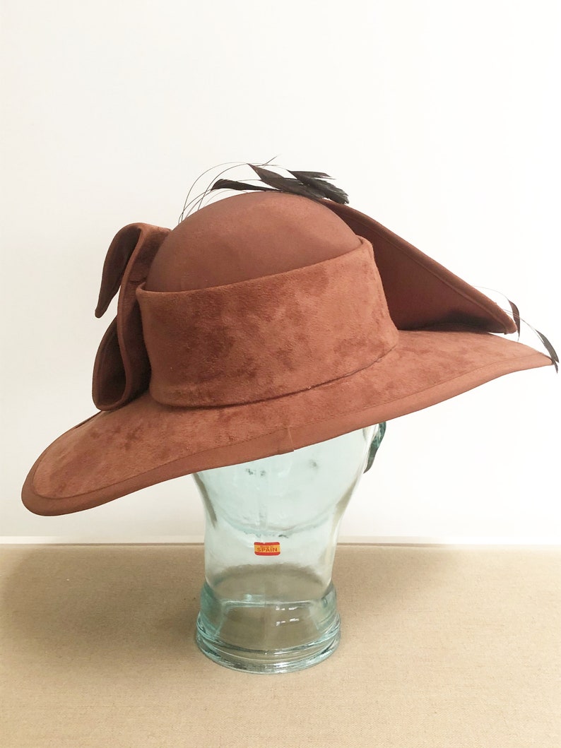 Vintage Brown Suede Hat, Ms Divine, Roses, Feathers and Rhinestones Hat ...