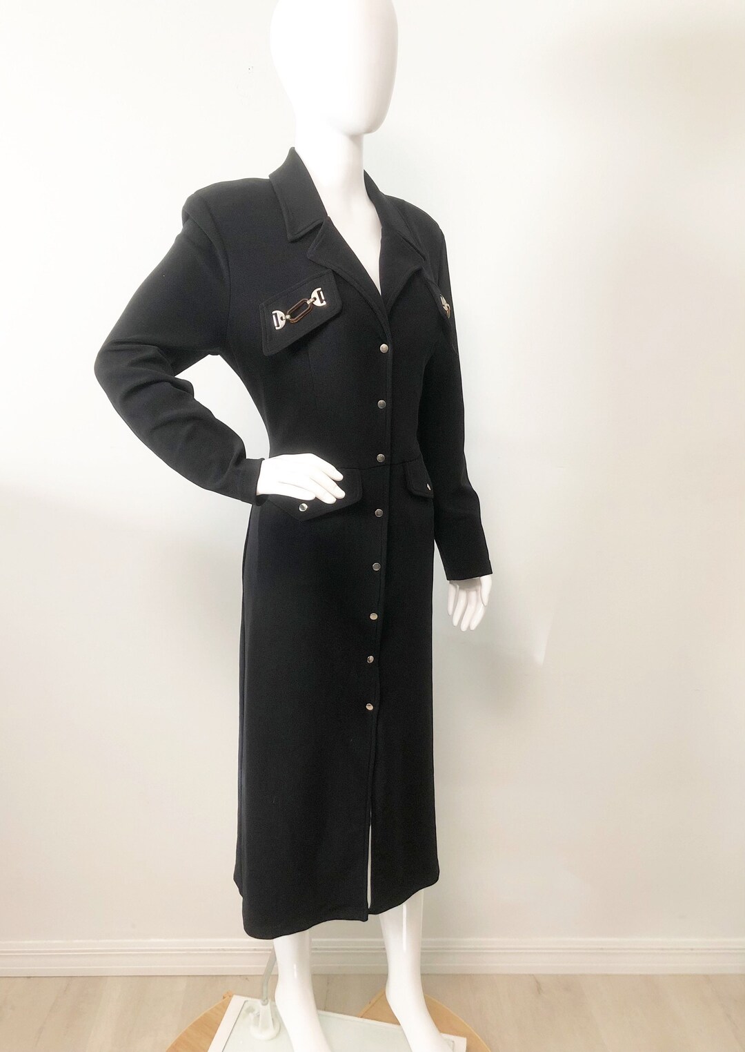 Vintage PG Collections by Ginger Bort, USA, Black Snap Front Dress ...