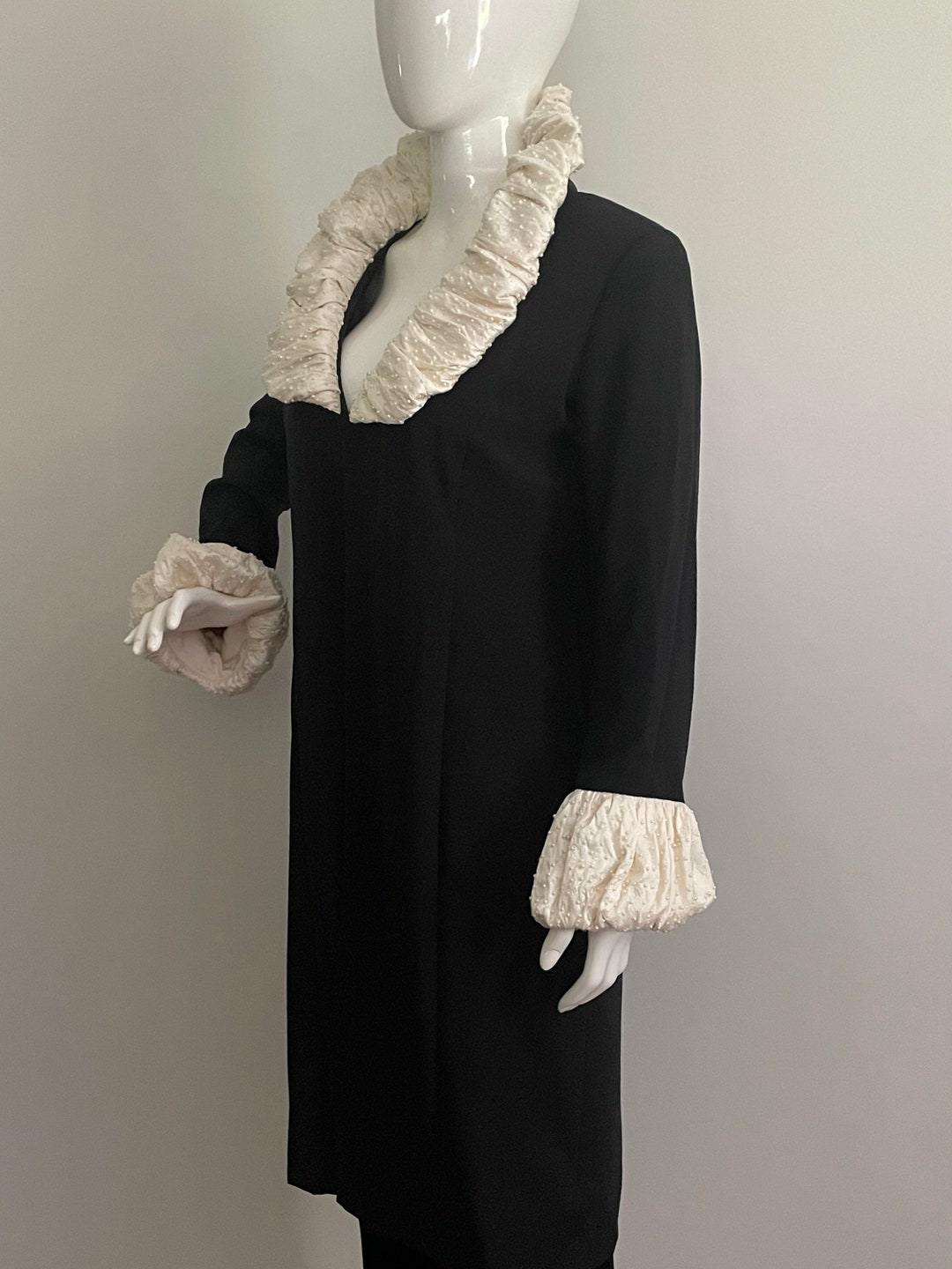 Black Opera Coat, Pearl Collar, Puff Collar and Cuffs, Ombre Lined One ...