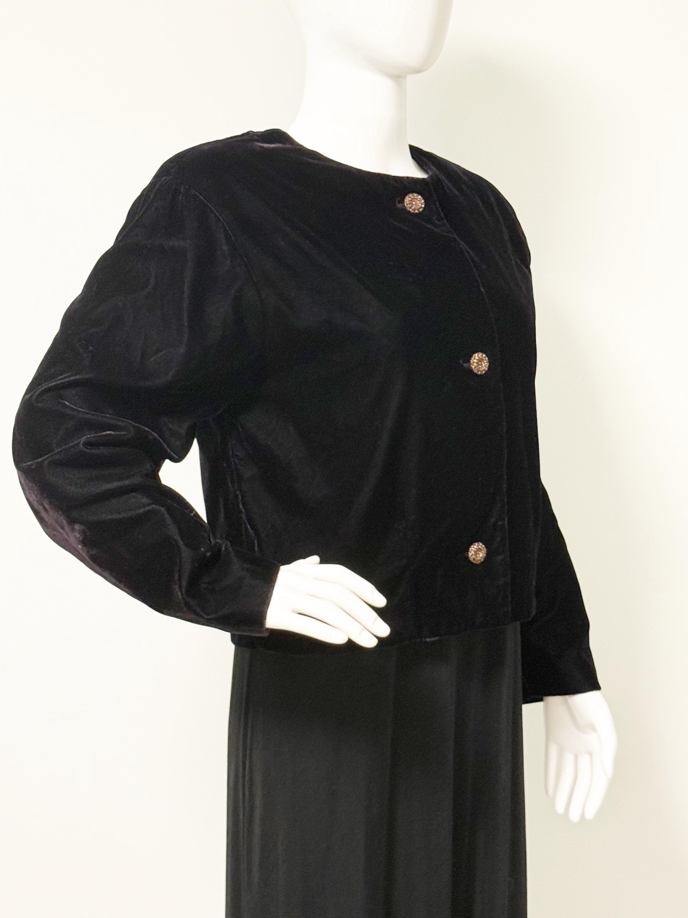 Vintage Black Velvet Cropped Jacket, Short Velvet Jacket, Black Velvet ...