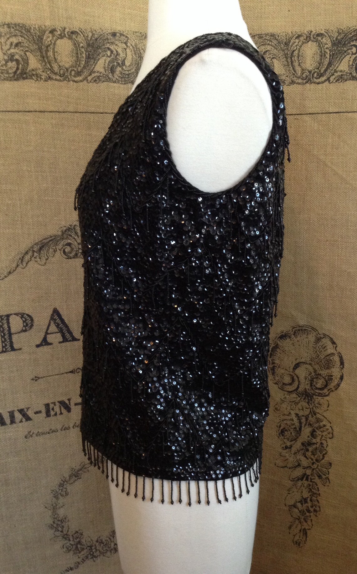 Vintage Black Beaded Top 1960's Fringed Top Sequin - Etsy