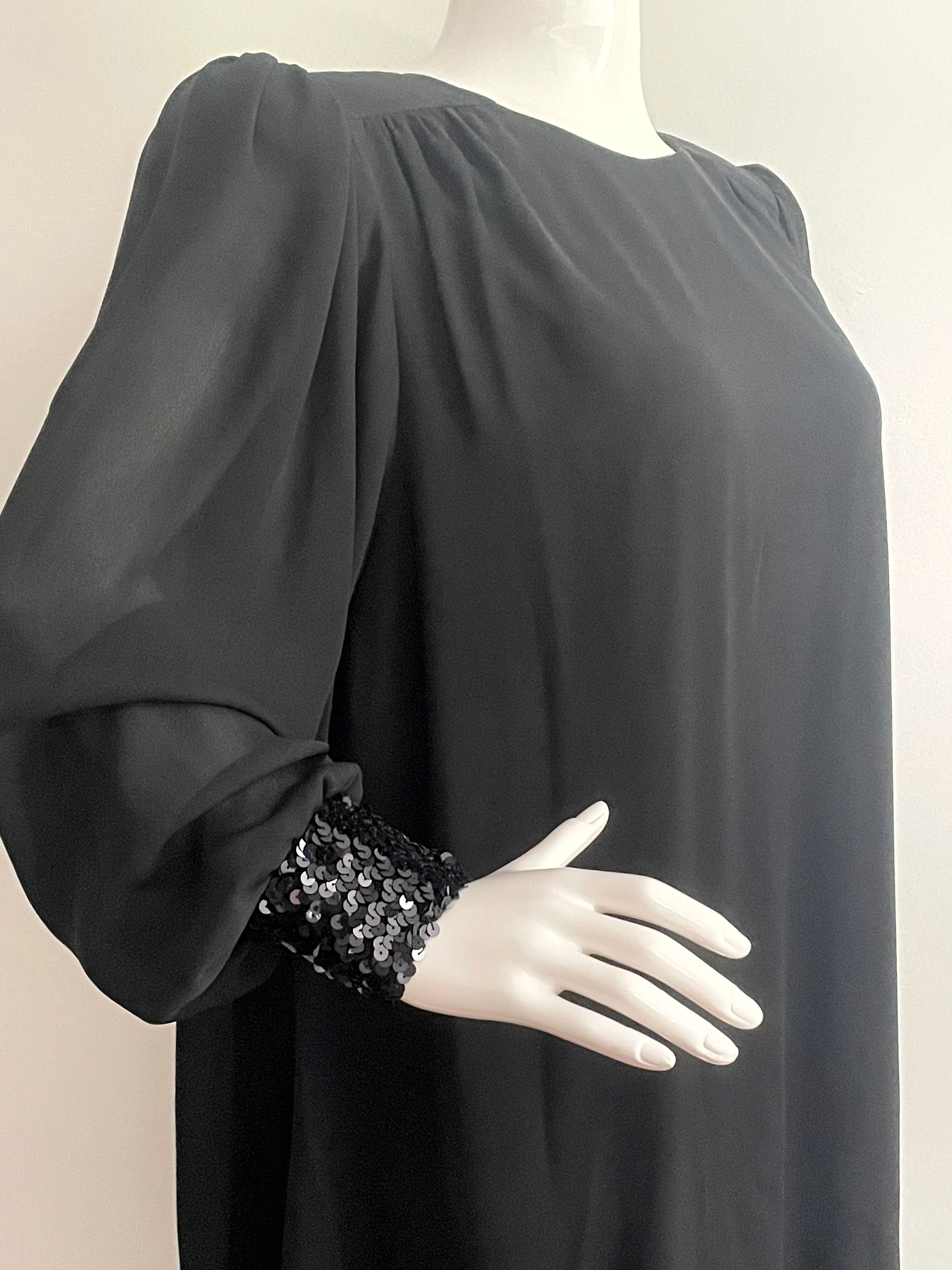 Vintage Chez Designed by Tandy, Black Blouson Dress, Sequin Dress, Puff ...