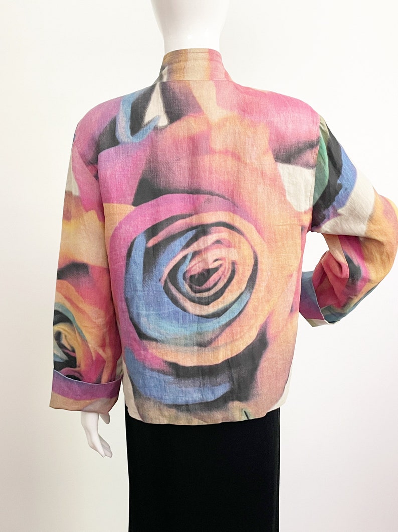 Caroline Rose Linen Watercolor Floral Jacket Lined Linen - Etsy