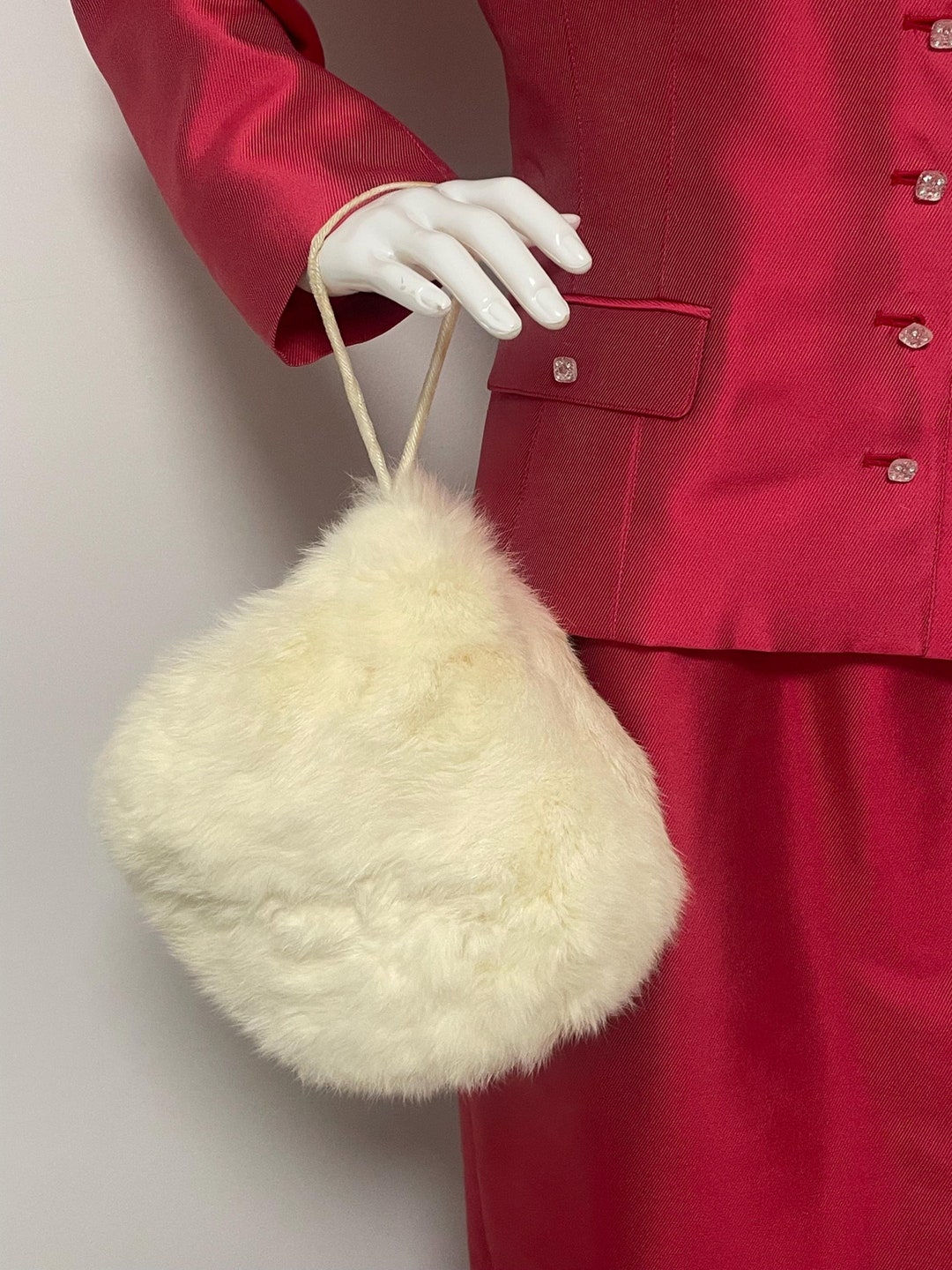 Vintage Rabbit Fur Muff, White Fur Hand Warmer, Adult Sized White Fur ...