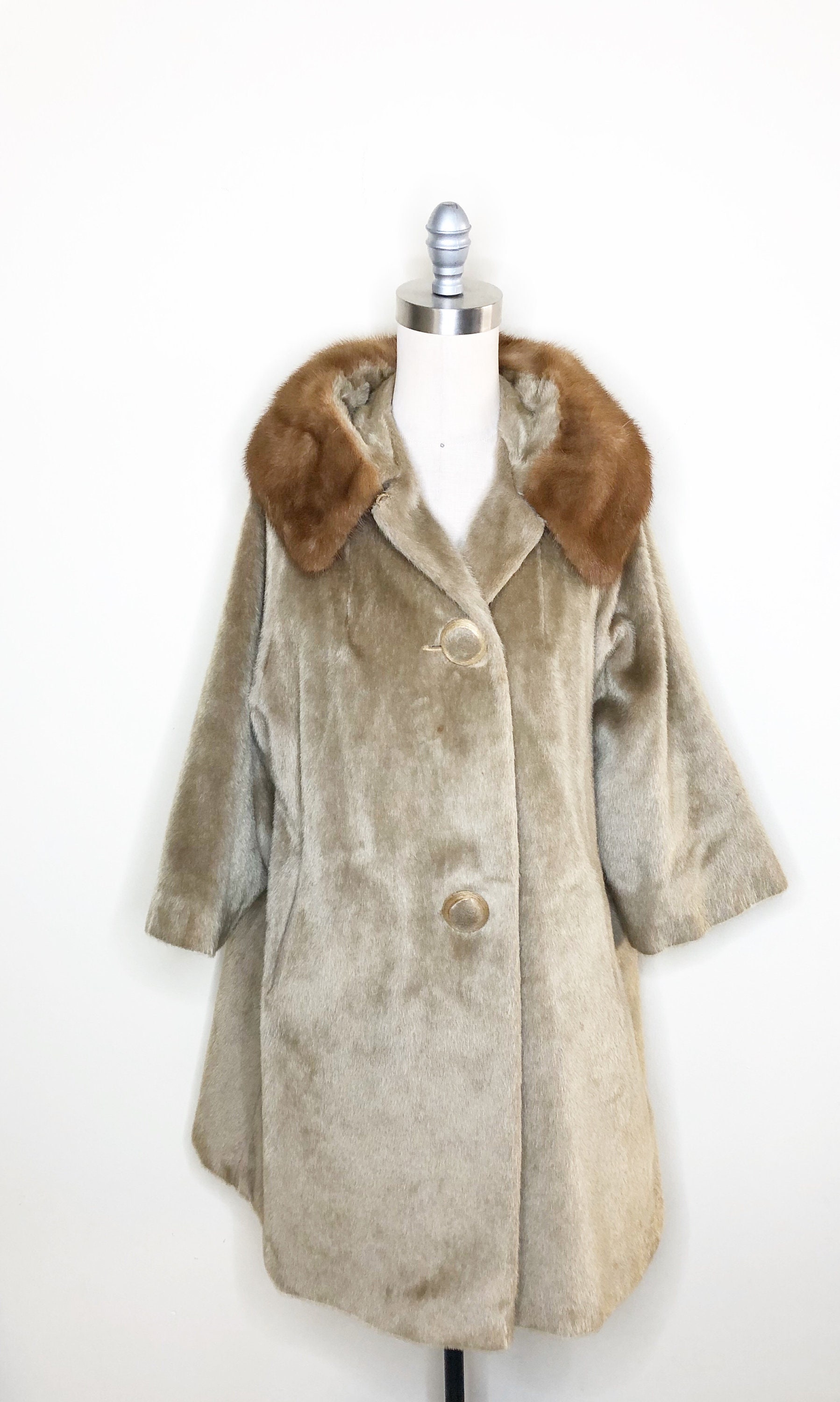 Vintage Faux Fur Coat, Mink Collar, 50's Coat, Fur Coat - Etsy