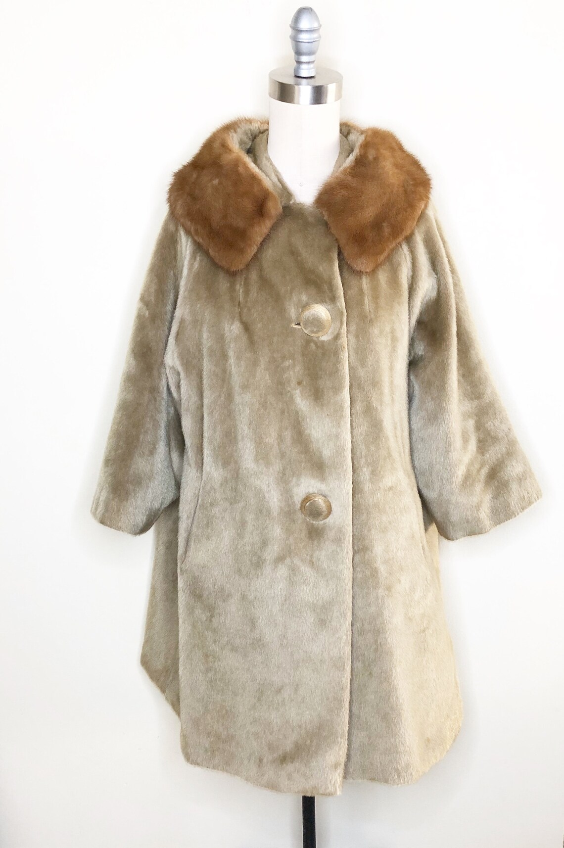 Vintage faux fur coat mink collar 50's coat fur coat | Etsy