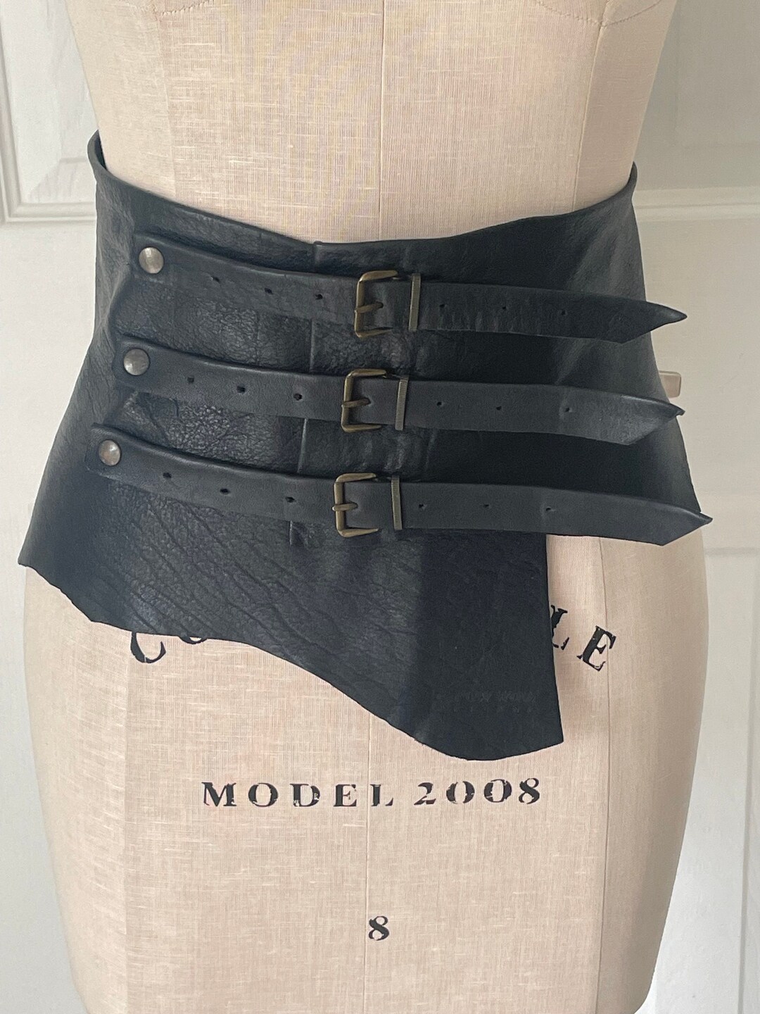 Vintage Leather Corset Belt, Asymmetrical Leather Steampunk Wide Belt ...