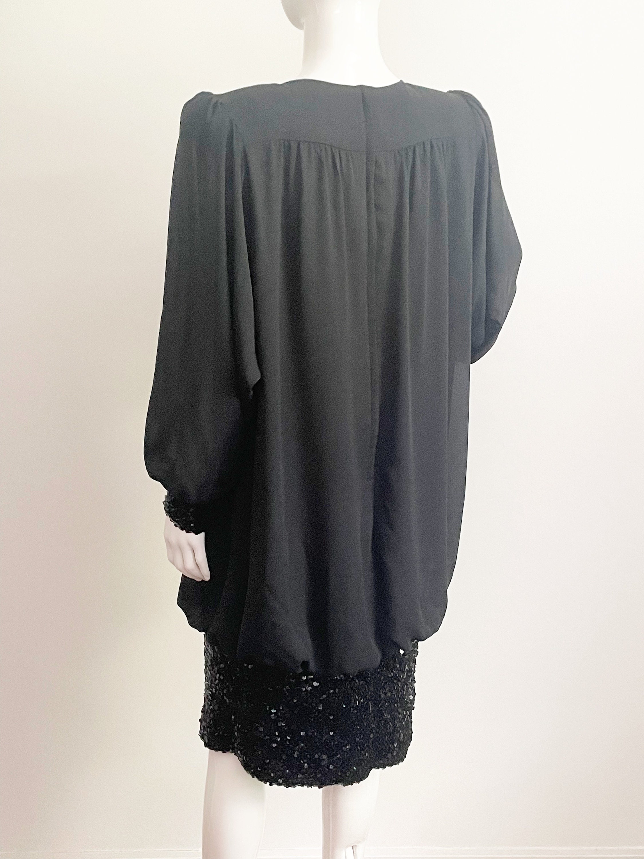 Vintage Chez Designed by Tandy, Black Blouson Dress, Sequin Dress, Puff ...