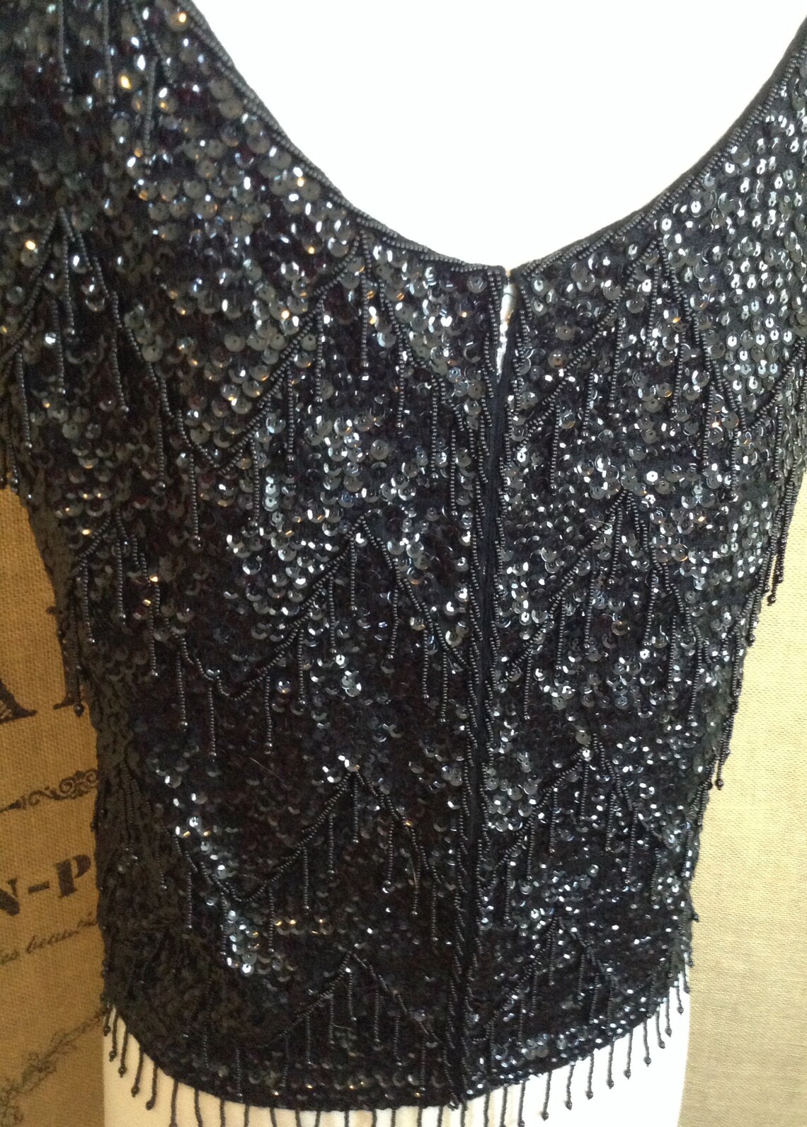 Vintage Black Beaded Top 1960's Fringed Top Sequin - Etsy