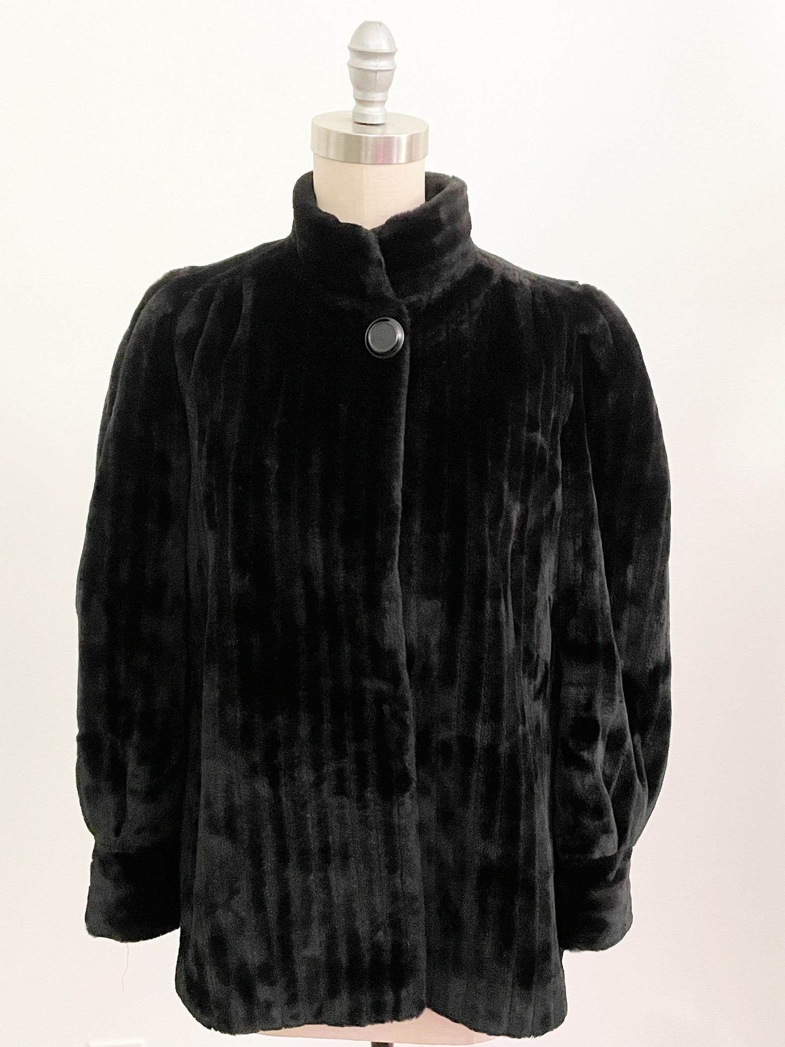 Vintage Borgessa Faux Fur, Black Fur Jacket, Puff Sleeves, Short Faux ...
