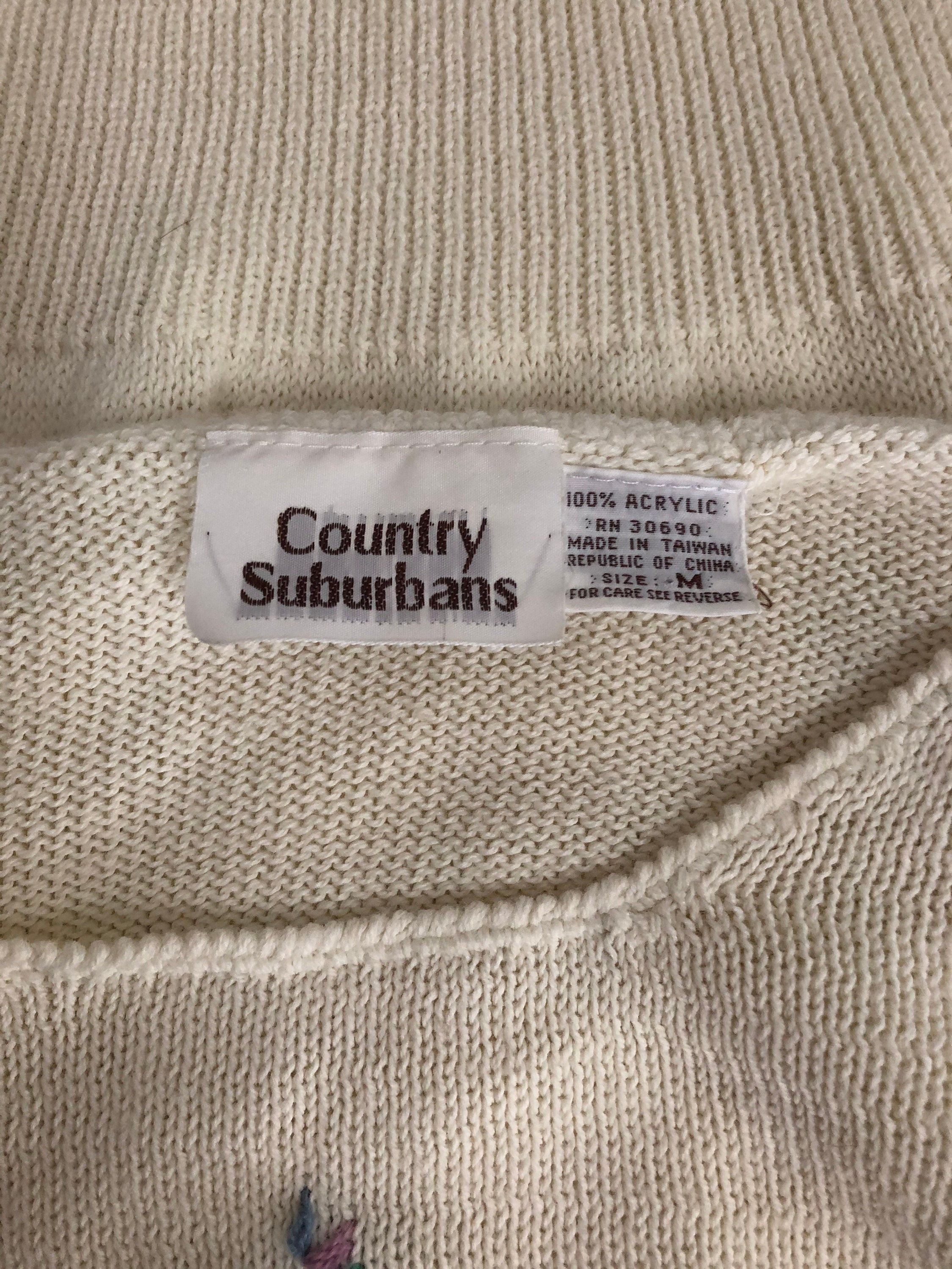 Vintage Acrylic Knit Sweater Long Sleeve Knit Sweater Floral - Etsy