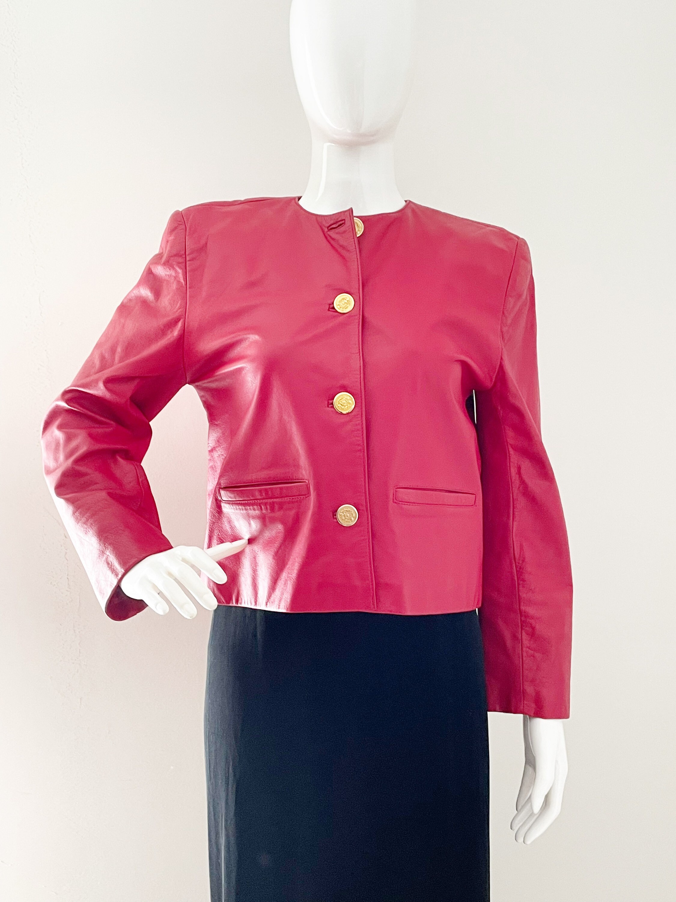 Vintage Cropped Red Leather Jacket, Short Red Leather Coat, Evan Davies ...