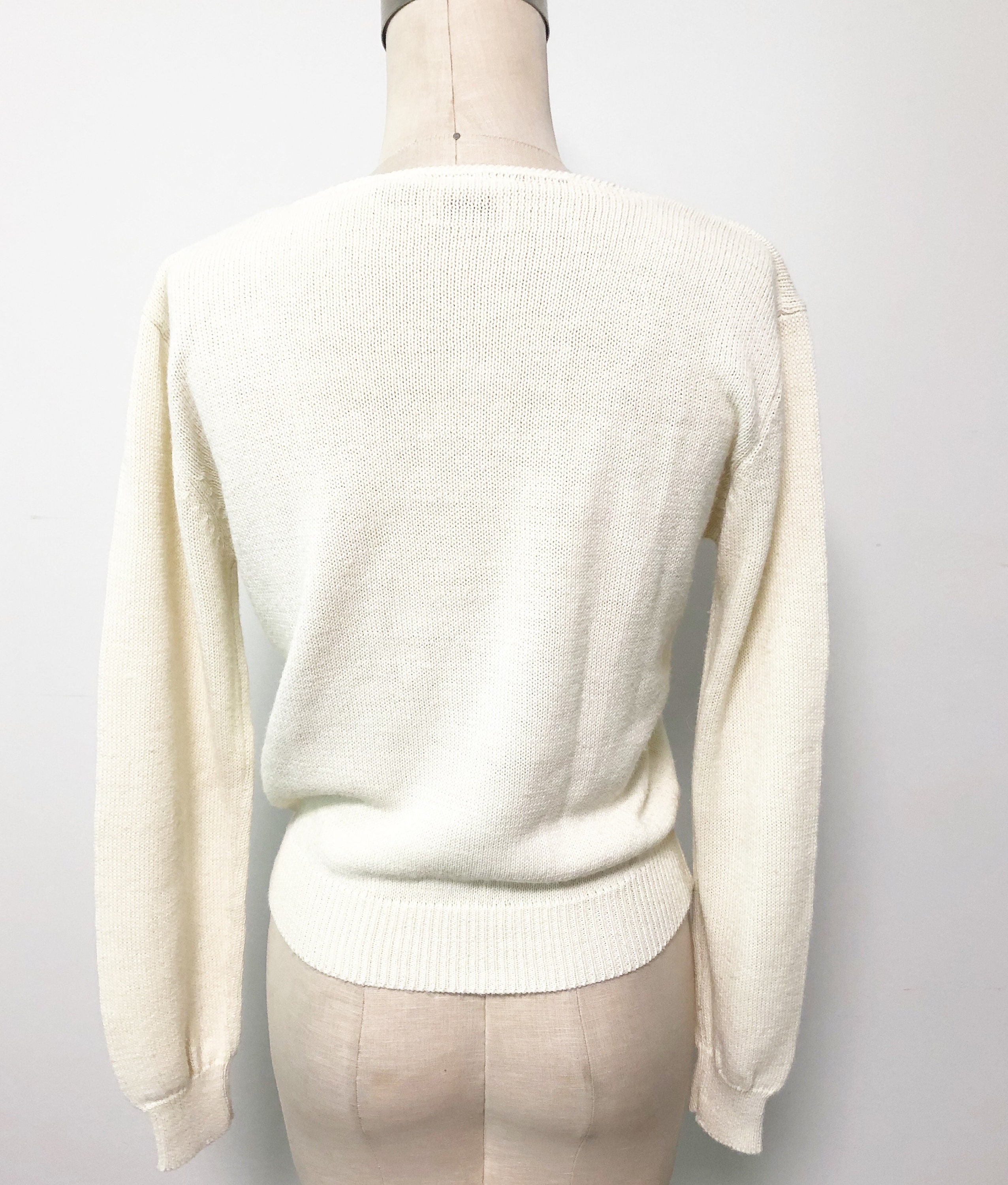 Vintage Acrylic Knit Sweater Long Sleeve Knit Sweater Floral - Etsy