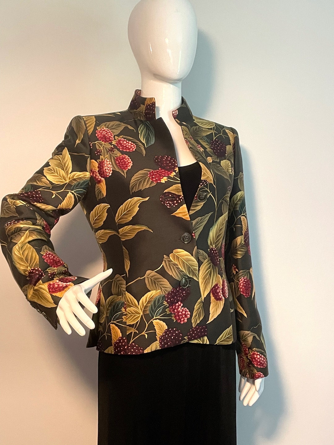 Vintage Linda Allard Ellen Tracy Olive Green Jacket, Botanical Print ...