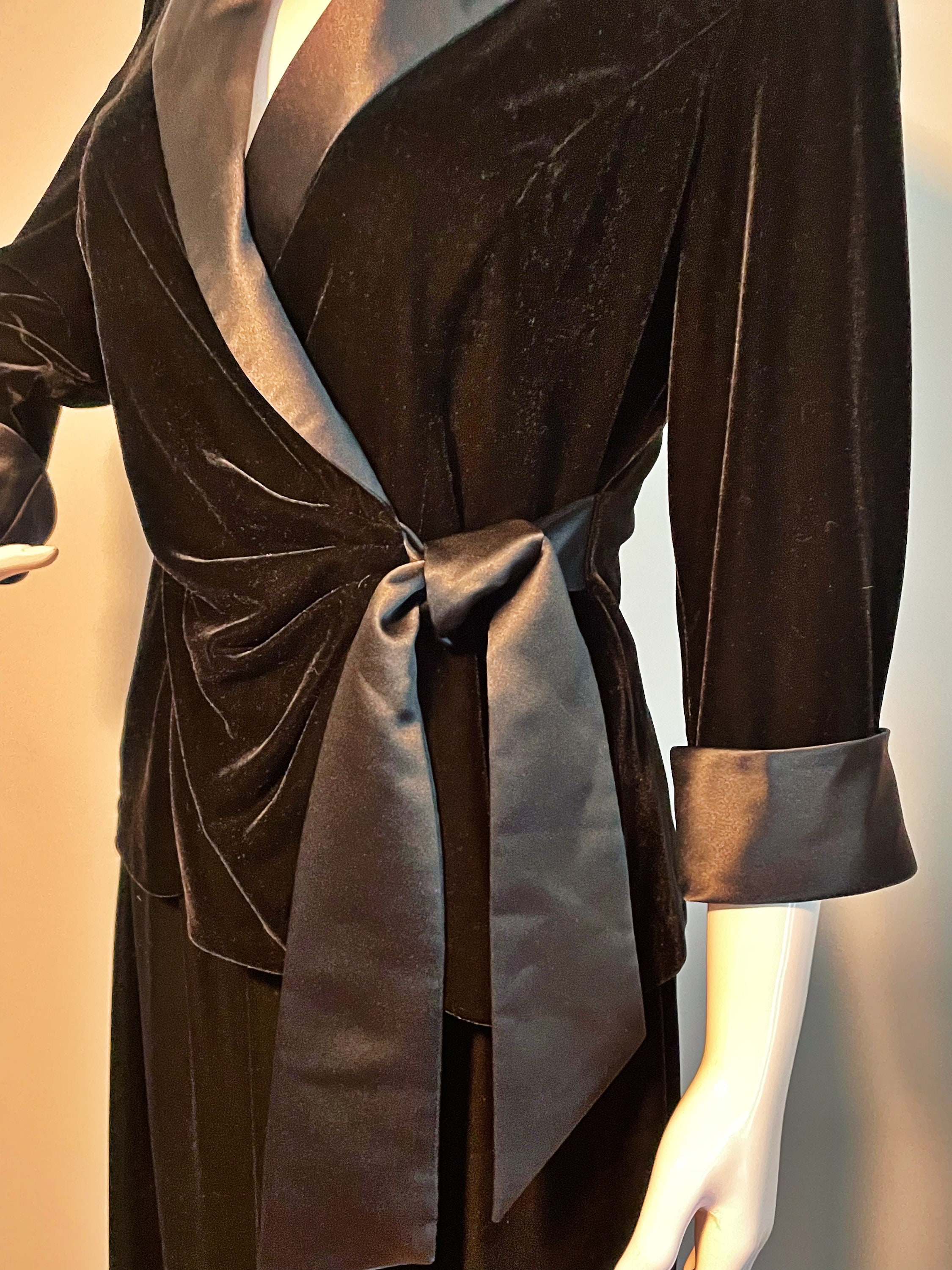 Vintage Black Velvet, Satin Trimmed Wrap/tie Jacket, Velvet Wrap Topper ...