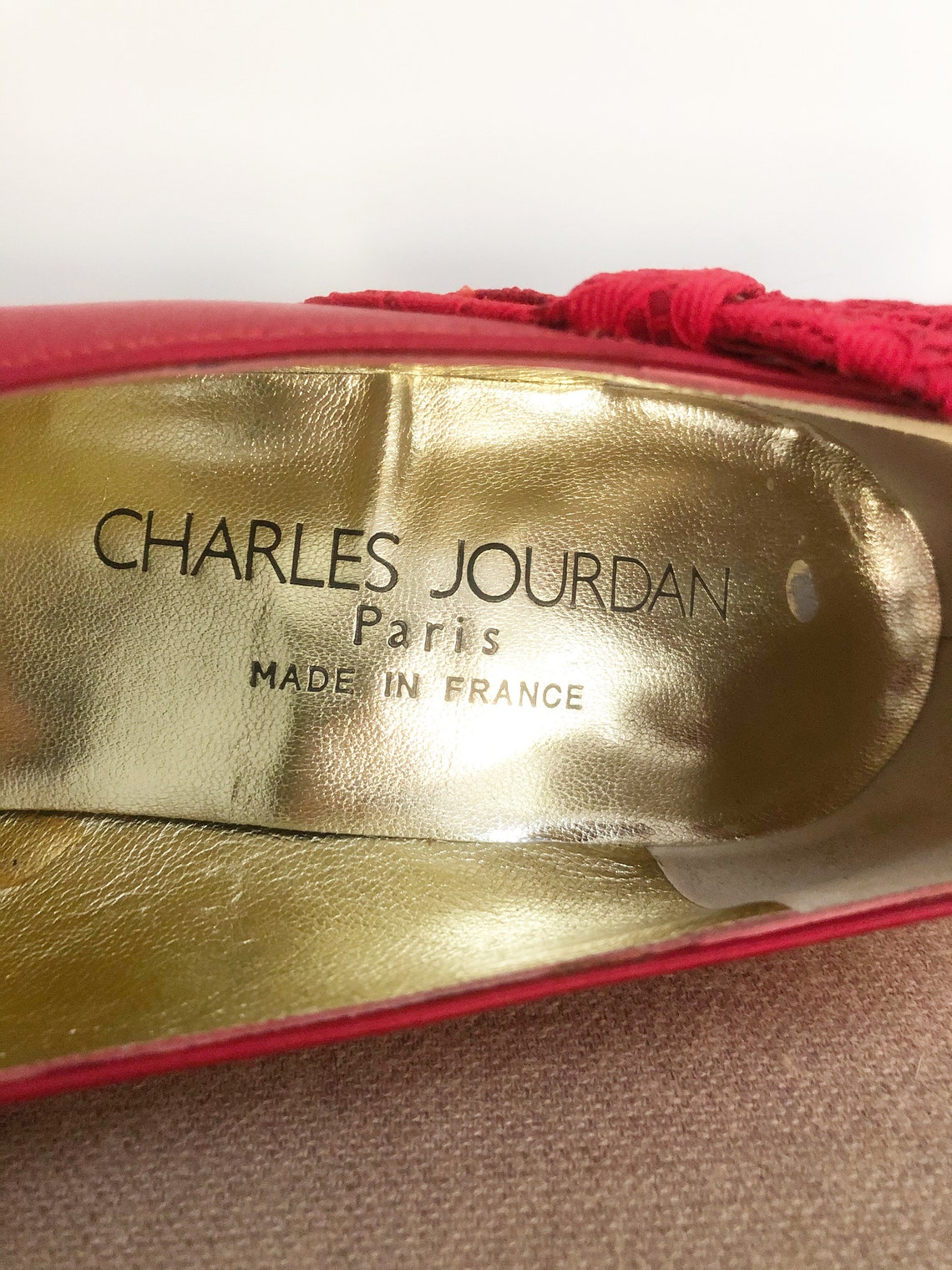 Vintage Charles Jordan Pumps Lace Shoes Red Satin Shoes - Etsy